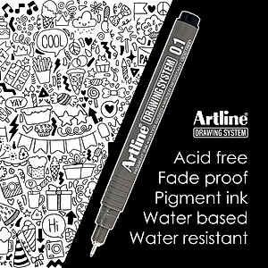 Artline 230 Drawing System Pens, Technical Drawing Pens For Drafting, Illustrating, and More, 0.1mm, 0.2mm, 0.3mm, 0.4mm, 0.5mm, and 0.8mm Fine Tips - Black, 6-Pack