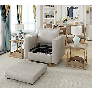 EASE MOOSE Modular Sectional Accent Chair with Storage Seat, Faux Leather Armchair Modern Single Sofa Club Chair for Living Room