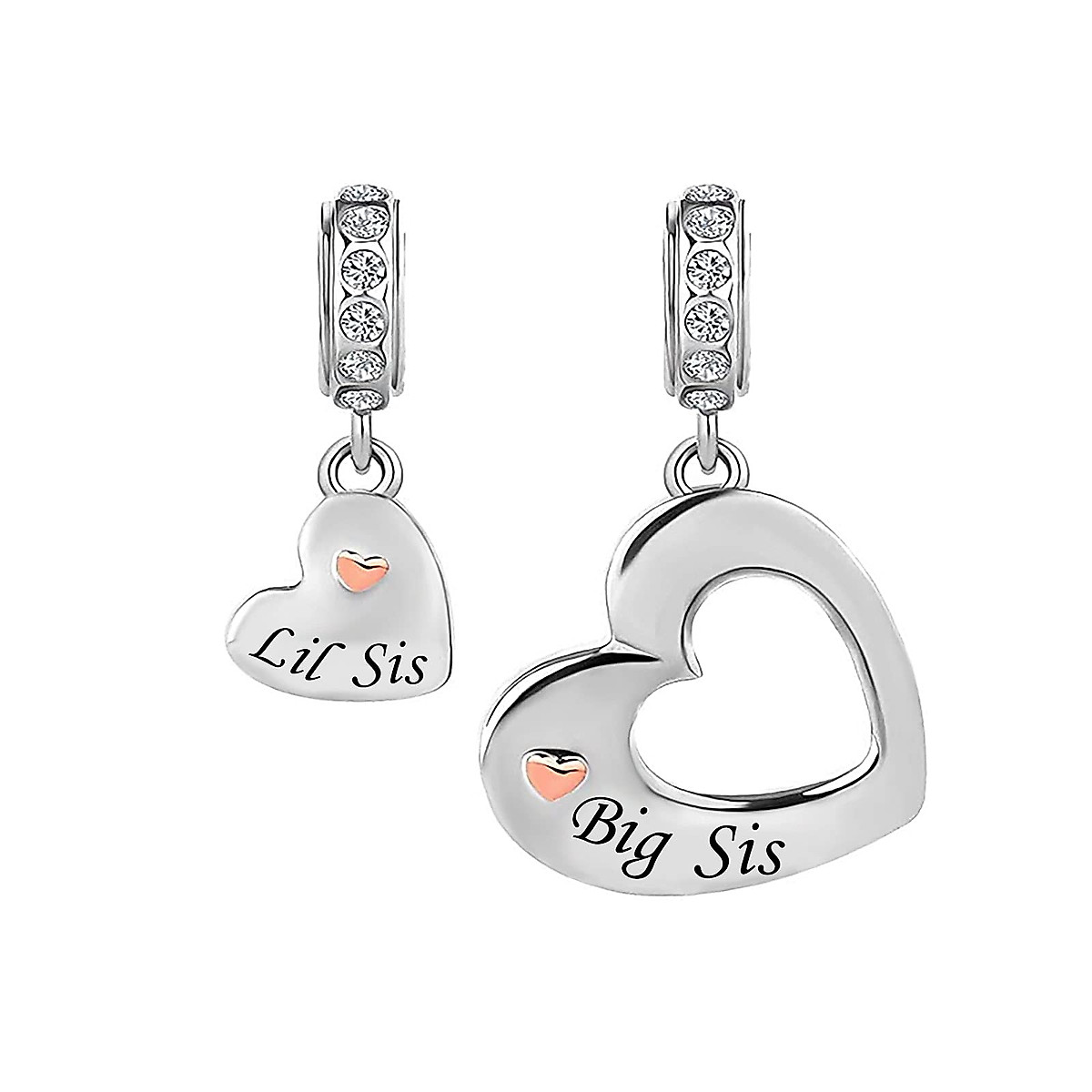 TGLS Women Heart Love Big Sister Little Sister Charms 2 Pcs Dangle Bead Compatible With Pandora Charms Bracelets
