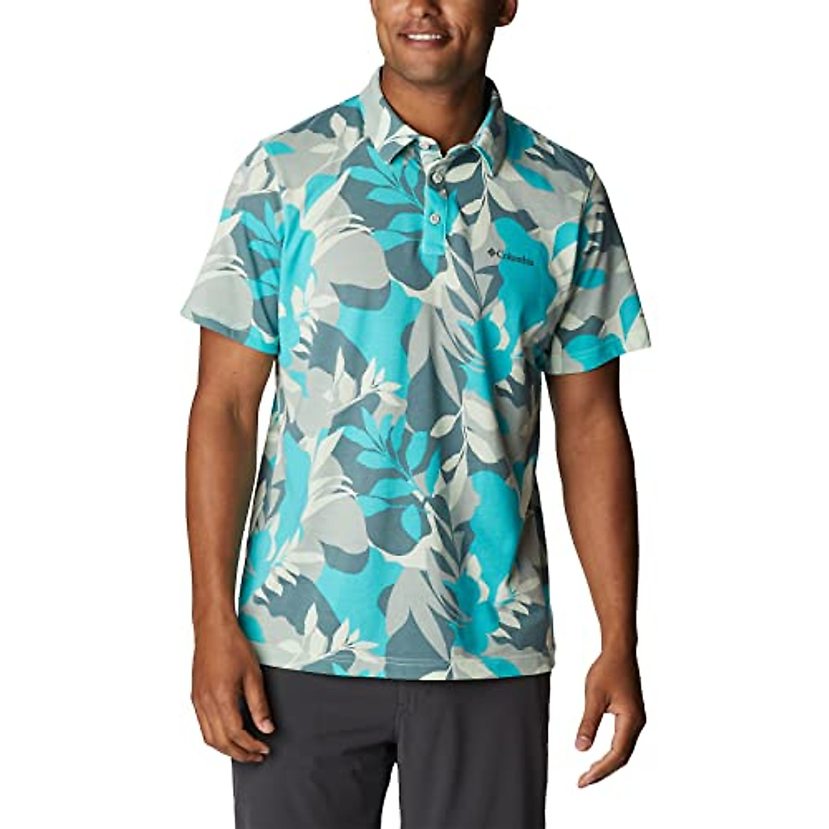Columbia Men's Thistletown Hills Polo, Ice Green Floriated, Small
