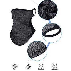 4 Pieces Neck Gaiter Bandana Face Mask with Ear Loops Face Covers Neck Scarf Mask Dust UV Sun Protection for Men Women(Black, White, Navy Blue, Grey)