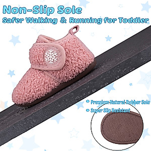 Charrost Baby Infant Boy Girls 03 6 12 18 months First Walking Shoes Size 3 Toddler Soft Sole Non Slip Lightweight Slip on Wide Sock fleece Booties Casual 2 Tiny Feet House Slipper indoor(Pink,14 3T