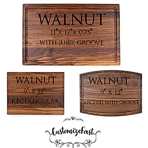 Custom Cutting Board. Personalized Cutting Board. Wedding Gifts. Bridal Shower Gifts. (Walnut, 9"x12" arched with groove)