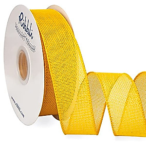 Ribbli Yellow Burlap Wired Ribbon, 1-1/2” Inch x Continuous 20 Yard, Yellow Wired Ribbon for Wreaths,Big Bows,Tree Decoration,Outdoor Decoration