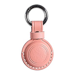 KEEPXYZ Genuine Leather Airtag Holder Suitable for Apple Airtag Keychain Leather, Small Air Tag Holder with Key Rings, Protective Airtag Case Cover Accessories - Pink V1.0