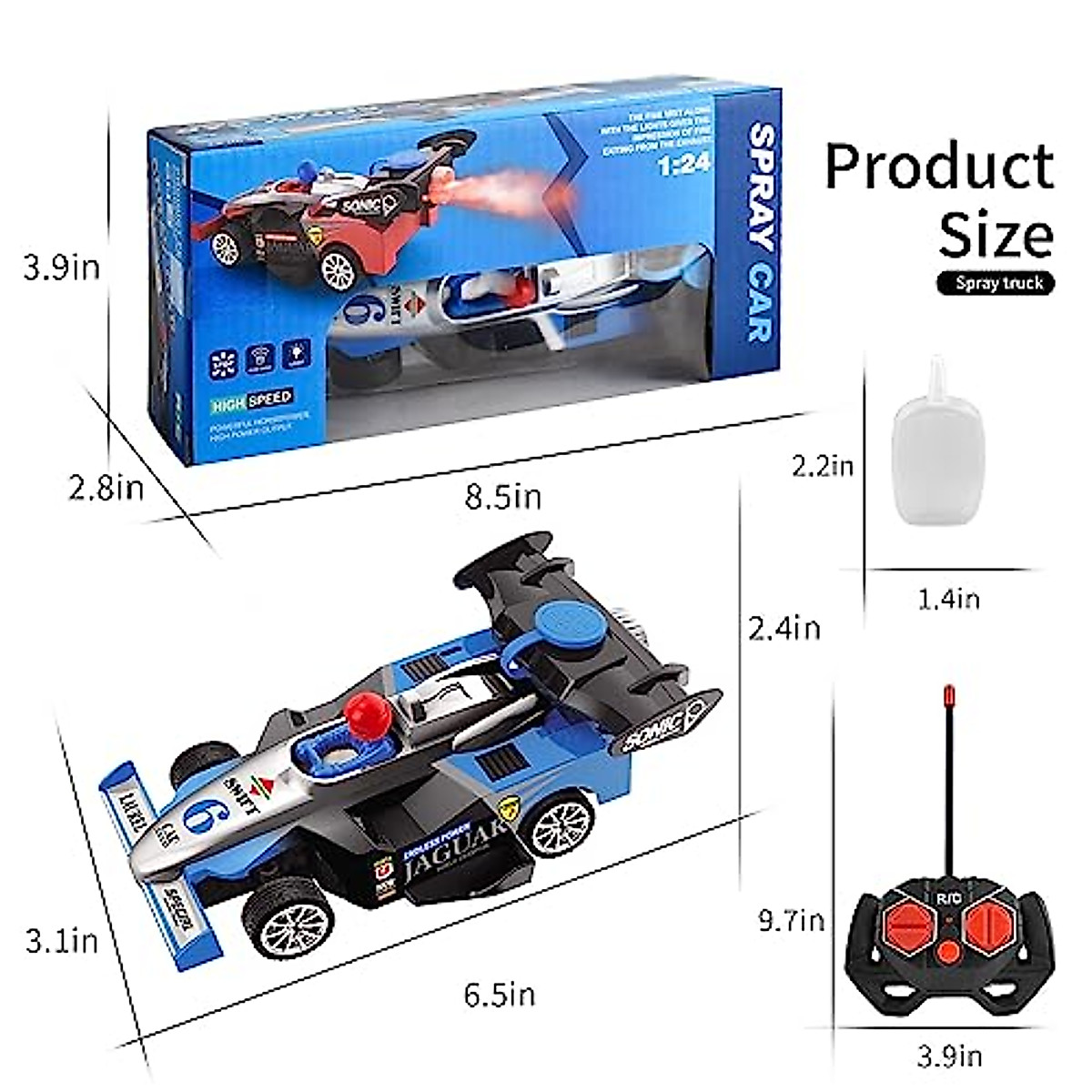 MQDMINI Remote Control Car Toy - Kids Spray Remote Control Formula Racing Car, CH 5 Wheel Drive Spray Car with Lights Boys Girls, F1 RC Race Cars Birthday Gifts for Kids 3 4 5 Years Old（Blue）