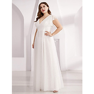 Ever-Pretty Women's A-Line V-Neck Flutter Sleeves Plus Size Cocktail Dress for Formal Party White US26