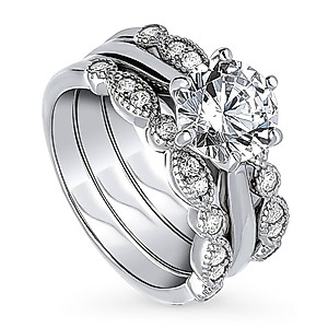 BERRICLE Sterling Silver Solitaire Wedding Engagement Rings 2 Carat Round Cubic Zirconia CZ Ring Set for Women, Rhodium Plated Size 6
