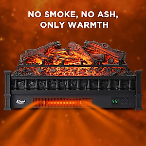 TURBRO Eternal Flame 26-Inch Infrared Quartz Electric Fireplace Log Heater, Realistic Lemonwood Logs, Adjustable Flame Colors, Remote Control, Thermostat, Timer, EF26-LG, 1500W