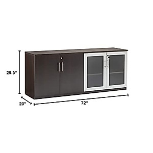 Mayline MVLCLDC Medina Low Wall Cabinet with Wood and Glass Doors, 72"W, Mocha Laminate
