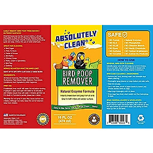 Absolutely Clean Amazing Bird Poop Cleaner Spray - Just Spray/Wipe - Safely & Easily Removes Bird Messes - Use Indoor/Outdoor - Made in The USA