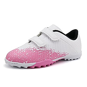 brooman Kids Turf Soccer Shoes Boys Girls Football Shoes Indoor Soccer Shoes (1,White Pink)