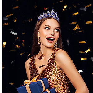 SuPoo Birthday Crowns for Women Birthday Sash and Crown Kit Blue Birthday Tiara Rhinestones Crown with Comb Glitter Birthday Girls Sash Crystal Headband Happy Birthday Decorations Hair Accessory