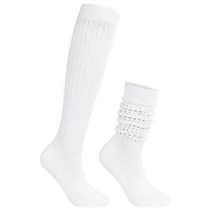 Zando Slouch Socks Women Scrunchie Socks Heavy Sexy Soft Extra Long Stacked Boot Socks Knee High Knit Boot Socks Colorful Socks 80s 90s clothes 80s 90s Socks Outfit Socks White One size