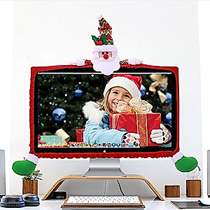 Christmas Computer Monitor Cover, Elastic Xmas Decorations Santa Claus Computer Laptop Monitor Border Cover for Home Office Decor Year Gift Ideas