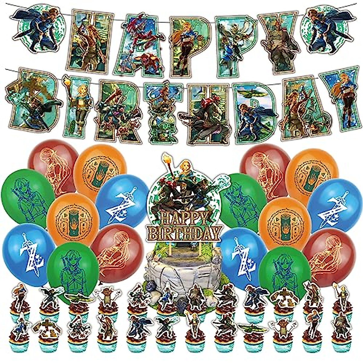 Birthday Party Supplies For Zel-da, Party Decorations Included Birthday banner, Cake Topper, Cupcake Topper, Balloon