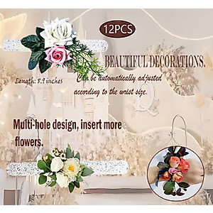 WarmValley 12Pcs Corsage Wristlet Wrist Corsage Bracelets, Wedding DIY Corsage Wristlet Band, Faux Leather 8.9 x 1in Sequin Corsage Kit, Accessories for Bridesmaid Bridal Shower Party Prom