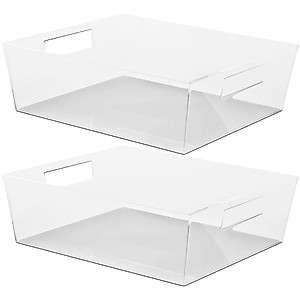Richards Homewares Shallow Clear Storage Bins-Set of 2 – Pantry, Kitchen Plastic Containers for Organizing Fridge, Drawers 13” x 11.4” x 4.1