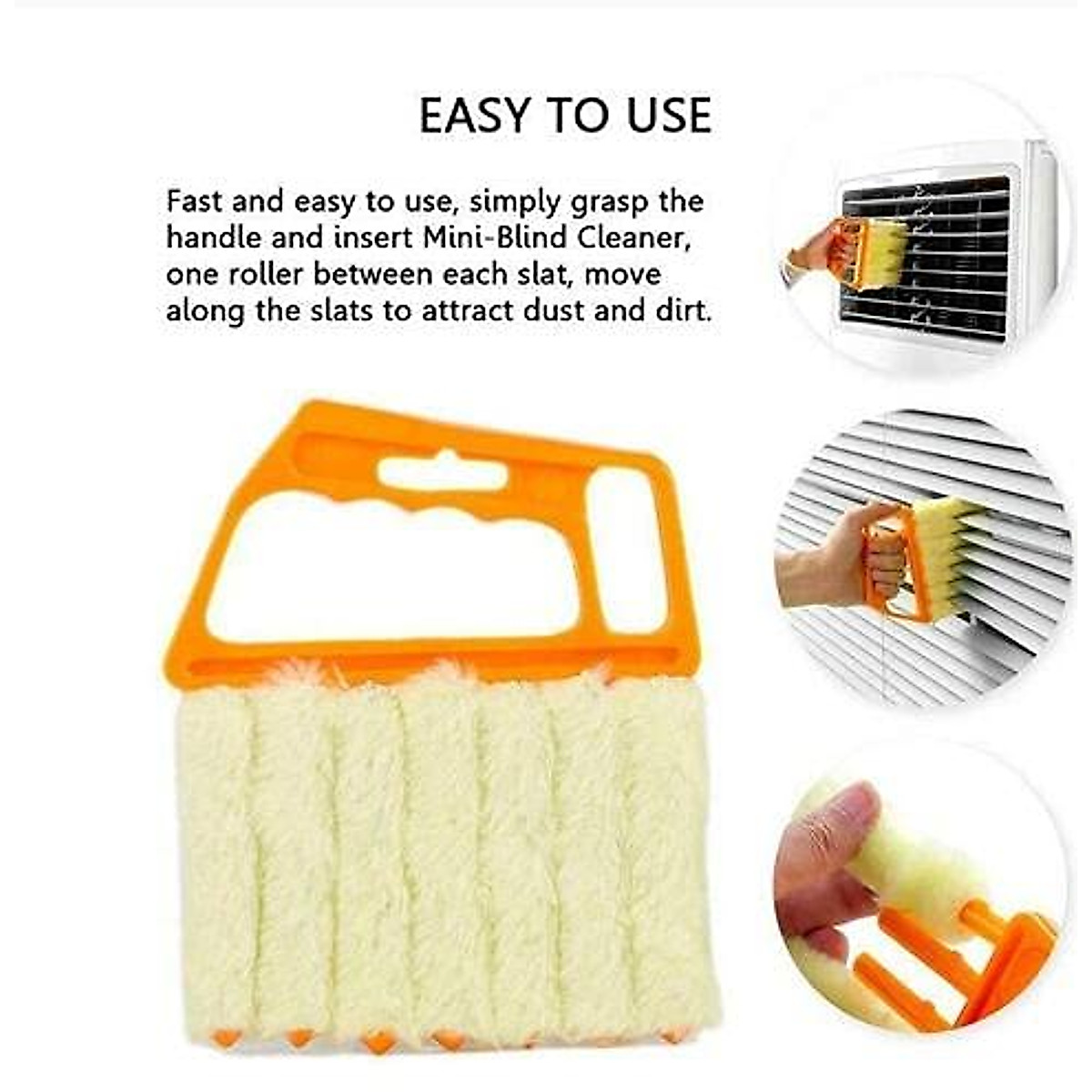 Blue Handheld Mini Blinds Cleaner Shutters, Curtain Brush Dust Remover Orange with 7 Removable Microfiber Sleeves, Air Conditioning Home Gadgets, Car Vents, Fan Shutters (Blue, with 7 Blades)