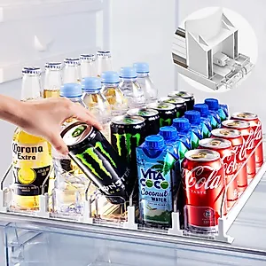 Drink Organizer for Fridge, Upgraded Soda Can Dispenser for Refrigerator with Fixed Clip, Automatic Fridge Drink Dispenser Holds up to 25 Cans, 5 Row