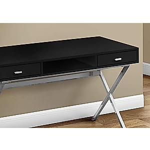 Monarch Specialties Laptop Table with Drawers and Open Shelf Computer, Writing Desk, Metal Sturdy, 48" L, Black/Chrome Legs