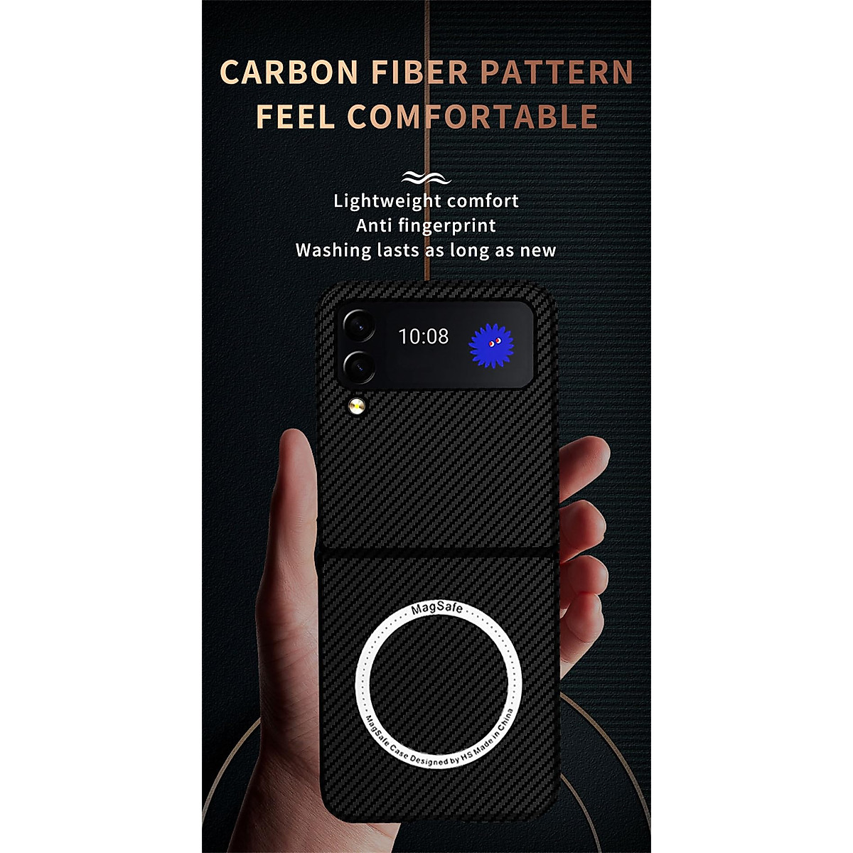 Carbon Fiber Magnetic Phone Cases for Samsung Galaxy Z Flip 3 Z Flip 4 5G Hard PC Back Cover,Z5,for Z Flip 3