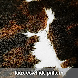 Amearea Faux Cowhide Rug, Premium Cow Print Rugs for Bedroom, Large Cow Hide Area Rug, Faux Fur Animal Hide Carpets for Livingroom, Kids Bedroom, Dining Western Decor Mat, Dark Brown 4.6x5.2 Feet