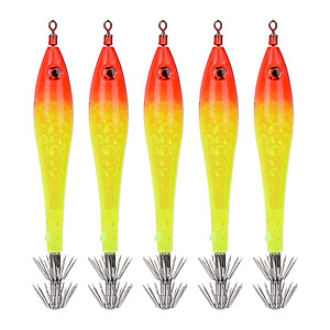 OKJHFD 5Pcs Luminous Squid Jigs Hook Fishing Lures Baits for Saltwater Freshwater Fishing Tackle Accessories(Yellow)