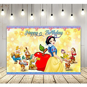 huio Princess Backdrop for Snow White Theme Birthday Party Supplies 5x3ft Snow White Theme Banner for Party Cake Table Decorations Baby Shower Banner