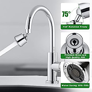 Houtingmaan Kitchen Sink Faucet Aerator with 2 Ball Joint, Big Angle Swivel Faucet Head Replacement with 4 Spray Models, 55/64-27UNS Famale Thread - Chrome