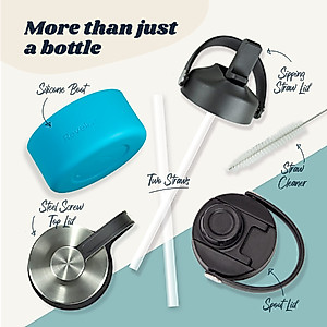 Revelist Sports Water Bottle - 32 Oz, 3 Lids (Straw Lid, Spout & Screw Top) with Boot, Vacuum Insulated Stainless Steel, Double Walled, Reusable Water Flask, Metal Canteen - Caribbean Blue