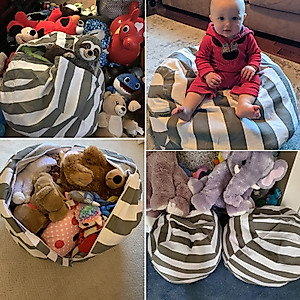 2-pack Stuffed Animal Storage Bean Bags for Kids Room 23" Empty Animal Beanbag Chair Covers Only Small Stuffed Animal Storage for Toddlers, Children, Boys, Girls Kids Room Decor, White Grey Stripes