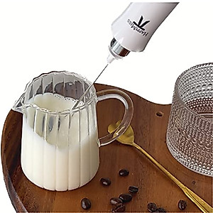 HappiMiss Milk Frother USB Rechargeable - 3 whisks: Wire for Making Perfect Fluffy Foam Lattes, Matcha, Macchiatos, Cappuccino, Butter Coffee, Hot Chocolate, Cold Foam - Snowy Day White