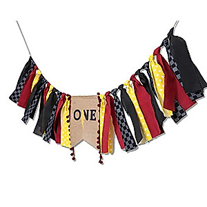 WAOUH Lightning Banner For 1st Birthday - High Chair Banner For First Birthday Decorations, Rag Tie Fabric Garland, Photo Booth Props, Birthday Souvenir And Gifts(Yellow Red And Black)