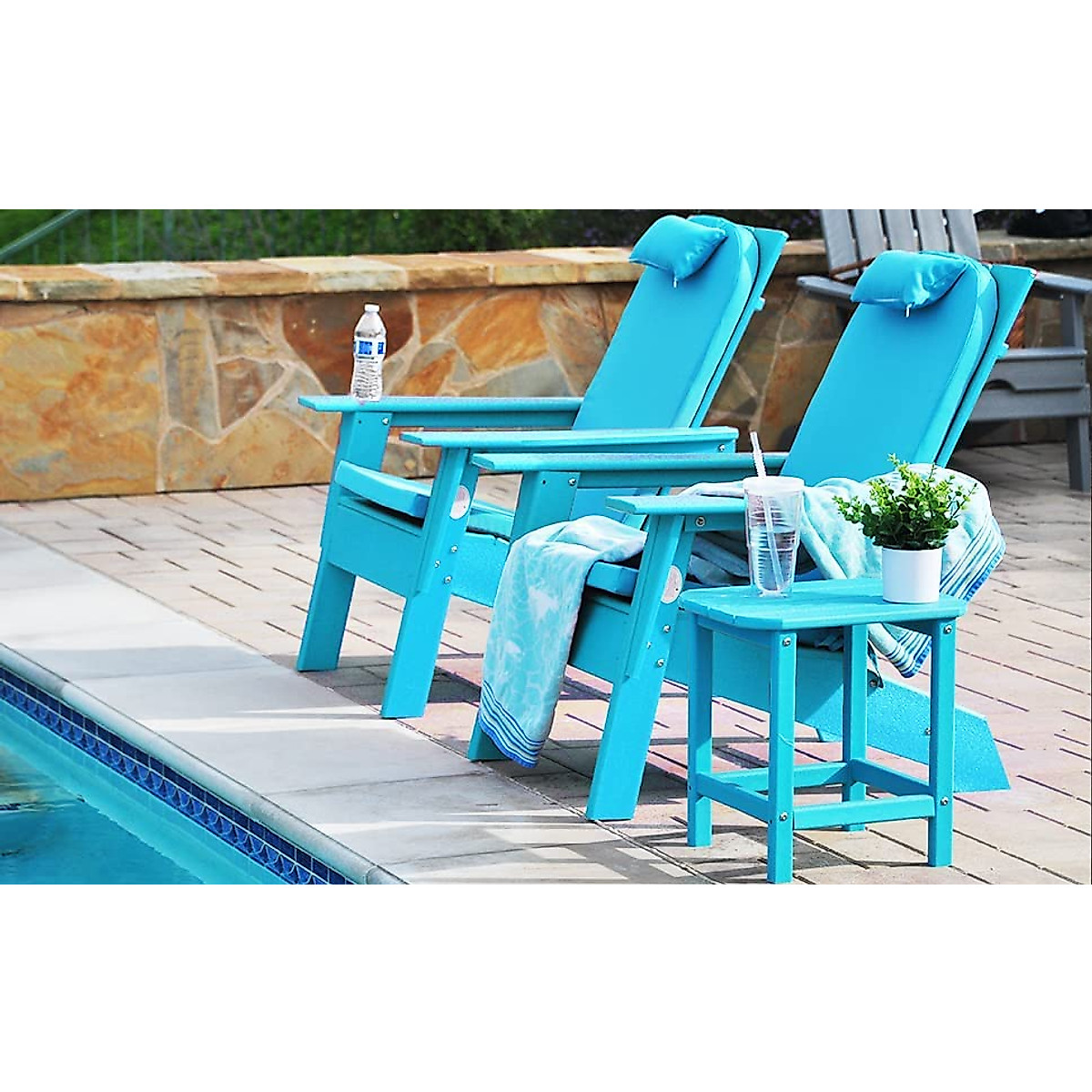 ResinTeak Adirondack Chairs Set of 4, Outdoor Patio Furniture for Fire Pit, Yard, and Deck, Poly Lumber Finish, Modern Collection (Blue)