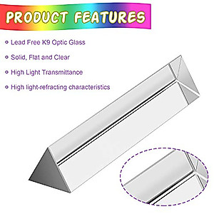 Coitak 6 inch Optical Glass Triangular Prism, Crystal Triangular Prism for Teaching Light Spectrum Physics, Photo Photography Prism Tool