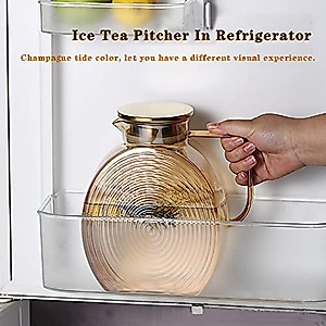 77oz Large Glass Water Pitcher with Gold Lid for Fridge Wide Handle Coffee Carafe for Party Water Jug Lemonade Iced Tea Jug Juice Sun Tea Jar for Drinks 2.2L