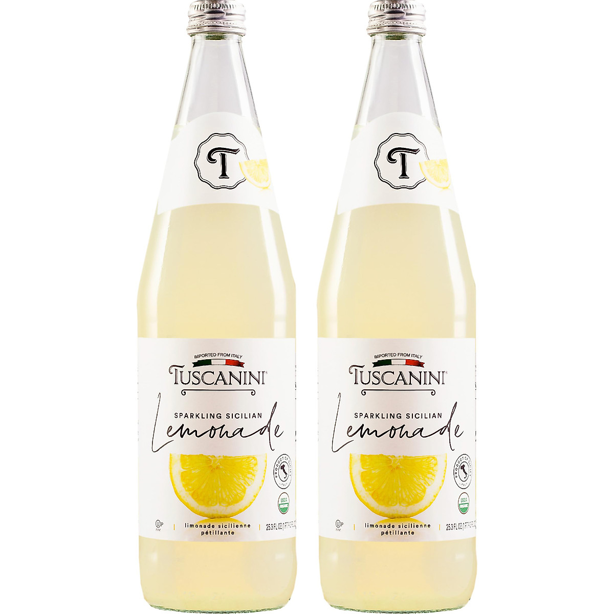 Tuscanini Premium Organic Sparkling Lemonade, 25.3oz (2 Pack) | Real Italian Lemon Soda - No Food Coloring or Artificial Flavors | Sparkling Party Drink | Product of Italy | Kosher