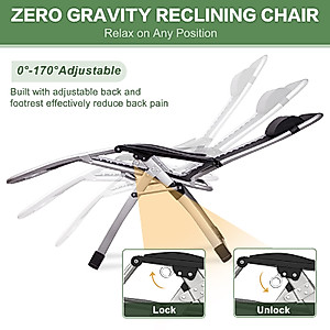 Barbella Zero Gravity Chair Living Room Chairs Lawn Recliner, Reclining Patio Chairs Patio Lounger Chair, Folding Portable Chaise with Cushion, Cup Holder, Headrest