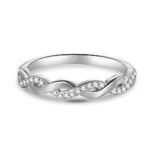 BORUO 925 Sterling Silver Ring, Twisted Infinity Celtic Knot Cubic Zirconia CZ Wedding Band Stackable Ring Size 7