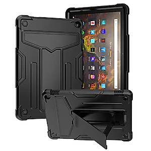 Epicgadget Case for Amazon Fire HD 10 and Fire HD 10 Plus (11th Generation, 2021 Released) - Heavy Duty Shockproof Hybrid Case with Kickstand + 1 Screen Protector Film and 1 Stylus (Black/Black)