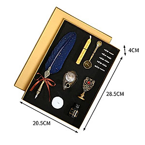 Surakey Quill Pen Feather Pen Calligraphy Pen Set Fountain Dip Pen and Ink Set Retro Antique Calligraphy Dipping Pen for Business Stationery School Writing Signing Invitations Letters - Navy blue