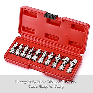 CASOMAN 3/8" Drive Universal Joint Socket Set- 10 Piece Flex Socket Set, 6-Point, Cr-V, Metric, 10-19mm