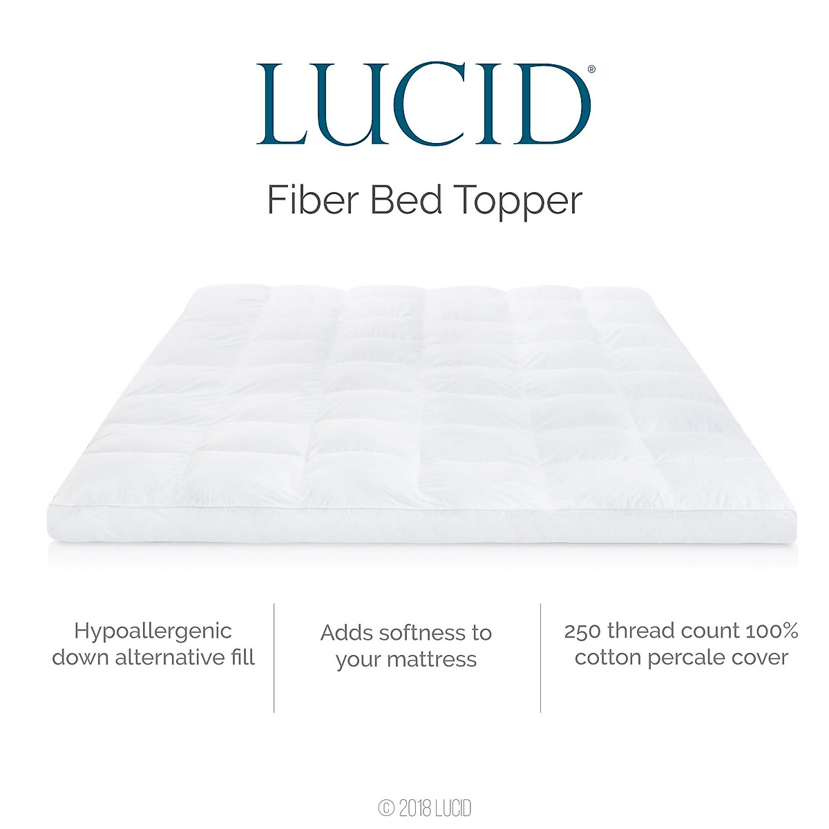 LUCID Mattress Topper, Twin XL, 3 Inch, Ultra Plush Down Alternative Fiber - Soft and Breathable Cotton Topper