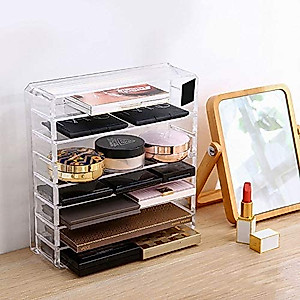 ROWNYEON Acrylic Makeup Organizer Compact Makeup Palette Organizer 8 Spaces Eyeshadow Pallet Makeup Organizer Holder For Vanity Clear Cosmetics Makeup Drawer Organizer With Removable Dividers
