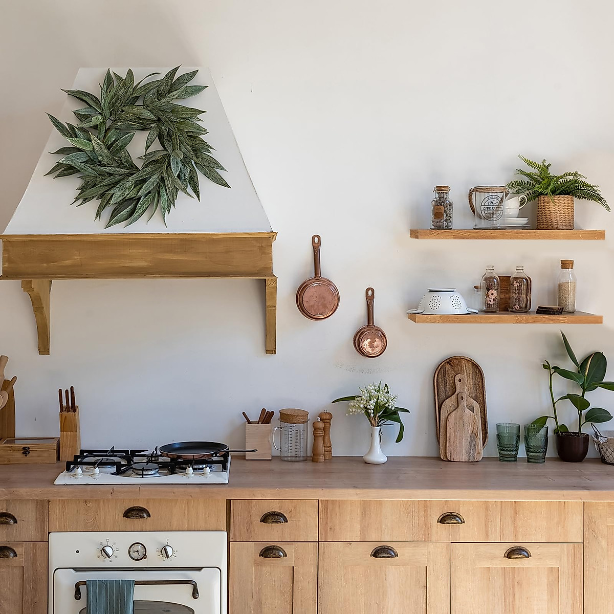 16.5in Floating Shelves, Natural Solid Wood Shelf Set of 2, Wall Shelves with Invisible Brackets, Rustic Wooden Wall Mounted Shelves for Bedroom/Living Room, Hold Up to 25lbs, Renter Friendly