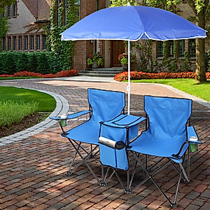 Double Portable Folding Camping Chair-Outdoor or Garden Oversized Removable Umbrella, Cooler Bag, Beach Chair for Adults for Camp,Picnic,Travel,Fishing,Boating