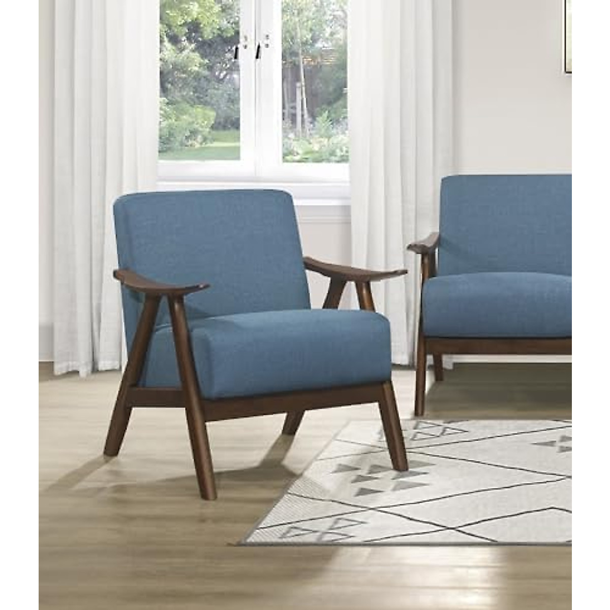 Wycian Chair Seat Cushion, Dining Chair 18 Inch Seat Height Solid Wood Blue Upholstered Back and Curved Arms Seat Height 18" for Living Room Bedroom 1PC