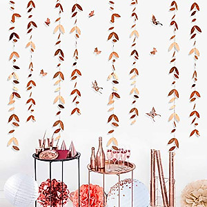Rose Gold Party Decoration Blush Pink Tissue Flowers Pom Pom Paper Lantern with Leaf Garland 3D Butterfly for Wedding Engagement Birthday Baby Bridal Shower Bachelorette Tea Party Decorations Supplies