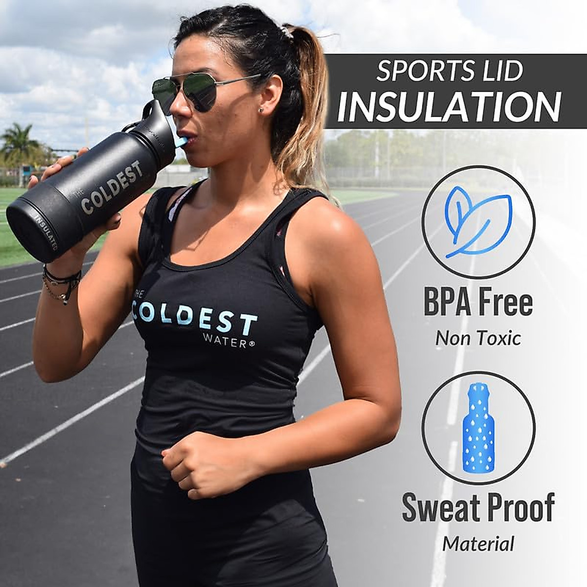 Coldest Sports Water Bottle with Straw Lid Vacuum Insulated Stainless Steel Metal Thermos Bottles Reusable Leak Proof Flask for Sports Gym(32 oz, Saturns Moon Purple Glitter)
